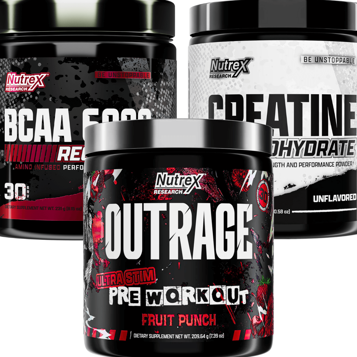 Combo Nutrex: OutRage + Creatina + BCAA 6000 | Potencia Total