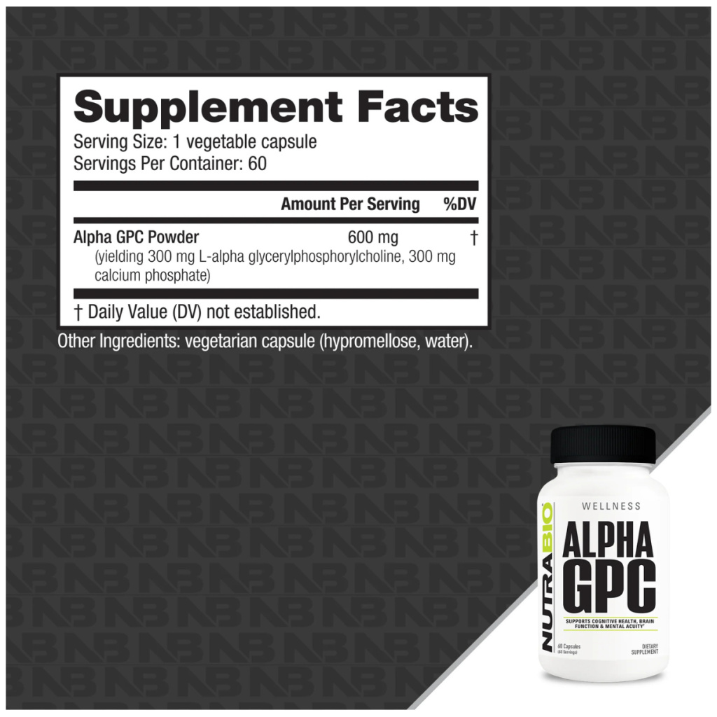 NutraBio Alpha GPC 300 mg – 60 cápsulas | Enfoque